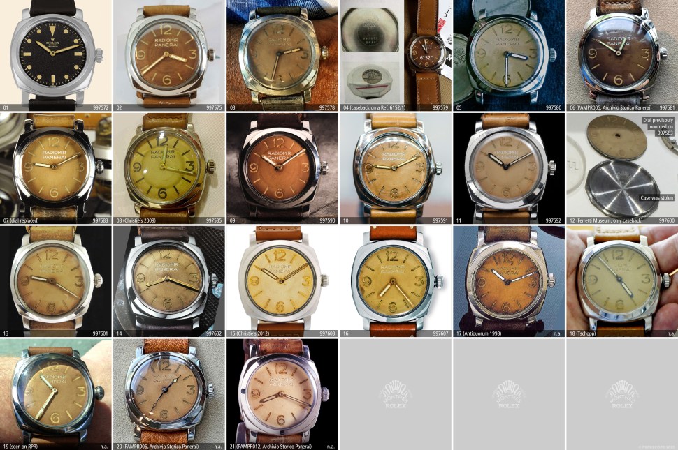 Rolex-Panerai 6154 “Egiziano Piccolo” – All 21 Known Watches Side-By ...